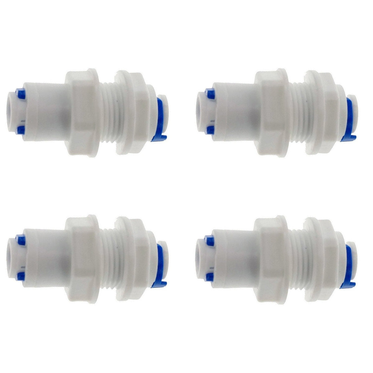 Press 1/4" x Press 1/4" Bulkhead w/2 Blue Clips (4 Pack) – Aqua-Crylic